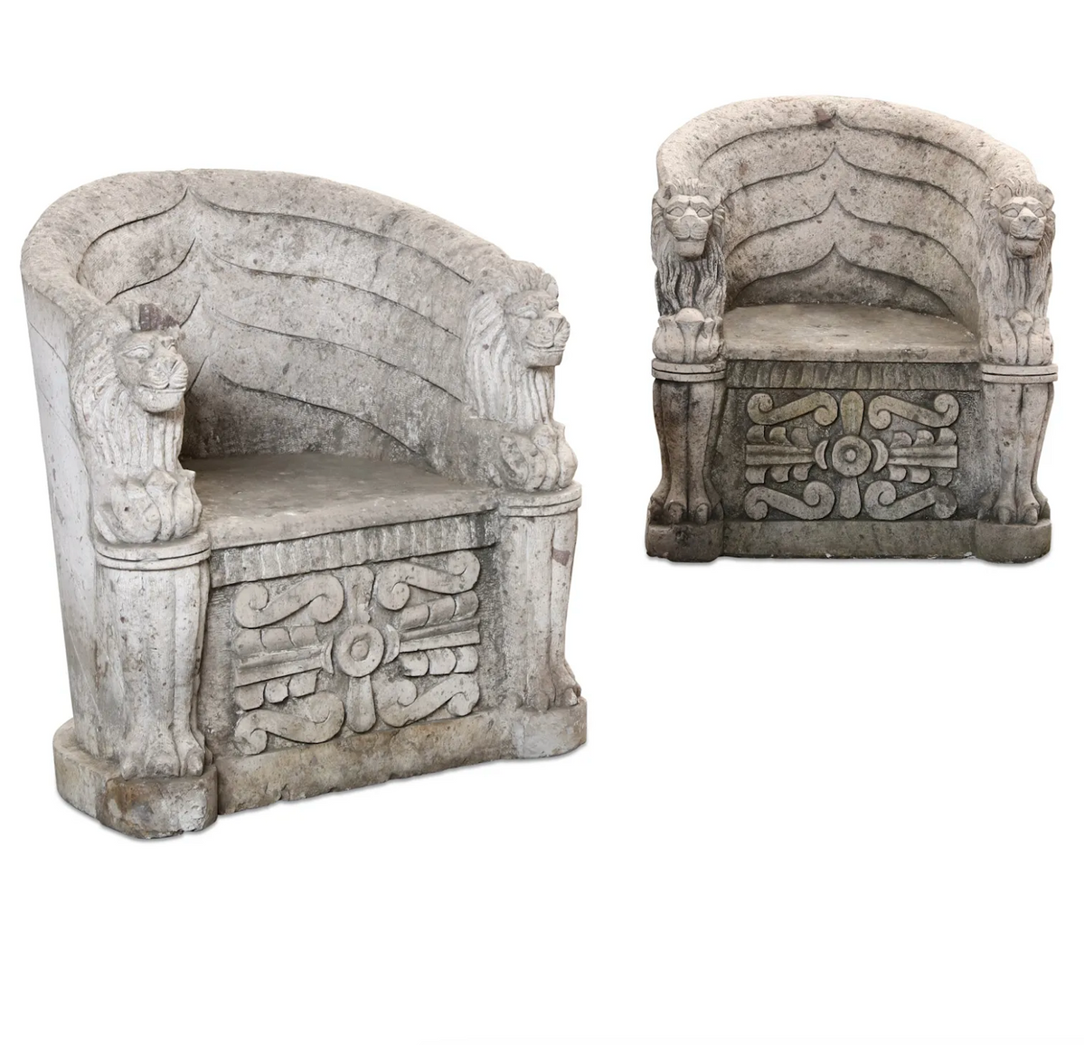 AA4-004: Pair of Elizabethan Style Carved Limestone Garden Seats — Work ...