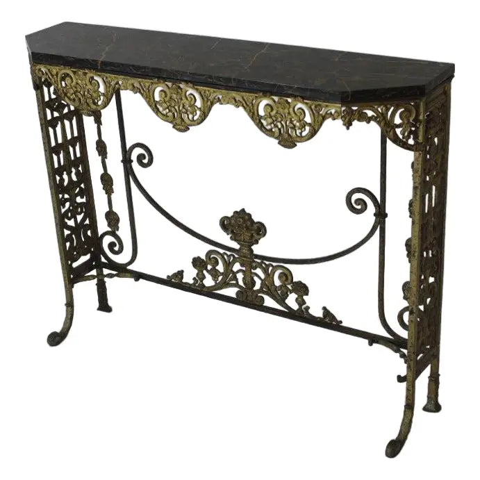 Antique Oscar Bach Marble Top Iron & Brass Console Table | Work of Man ...