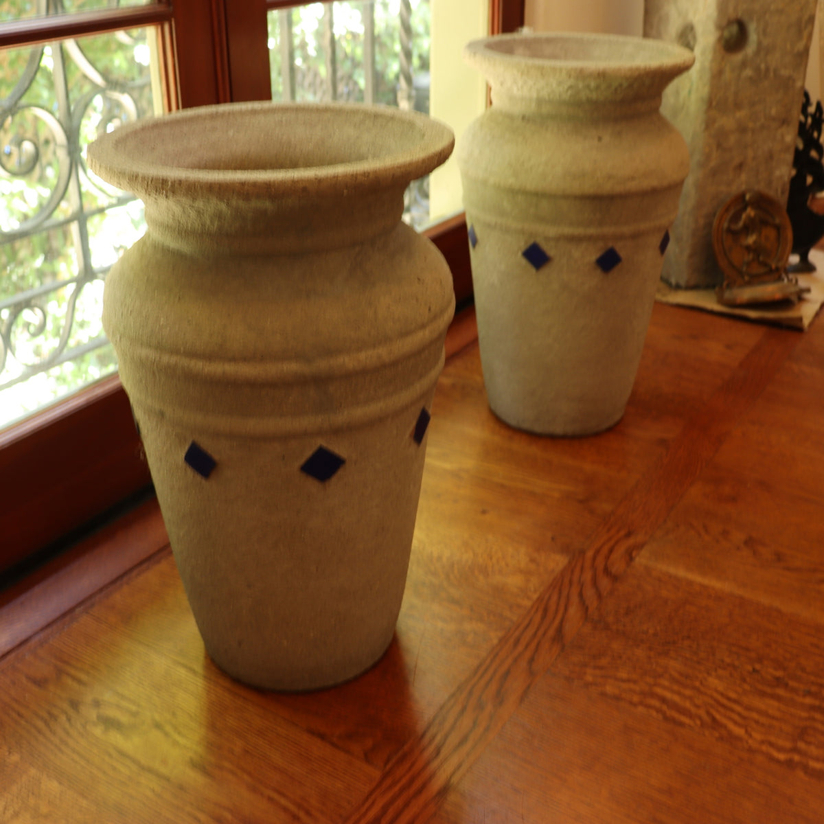 Antique Hillside Pottery Pair Circa 1920's Pots Blue Tiles | Work of ...
