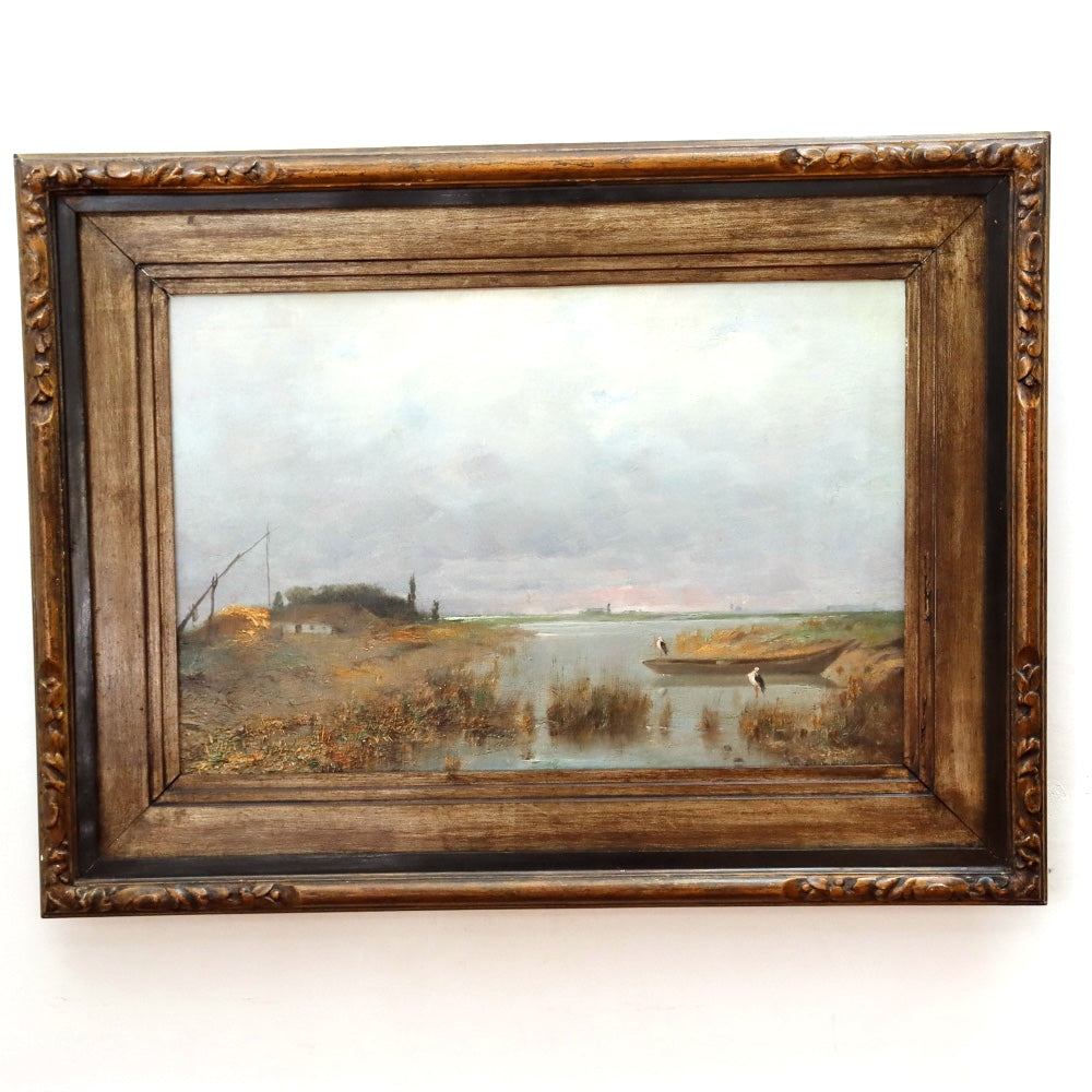 Antique French Normandy Marsh Landscape OilPainting | Work of Man ...
