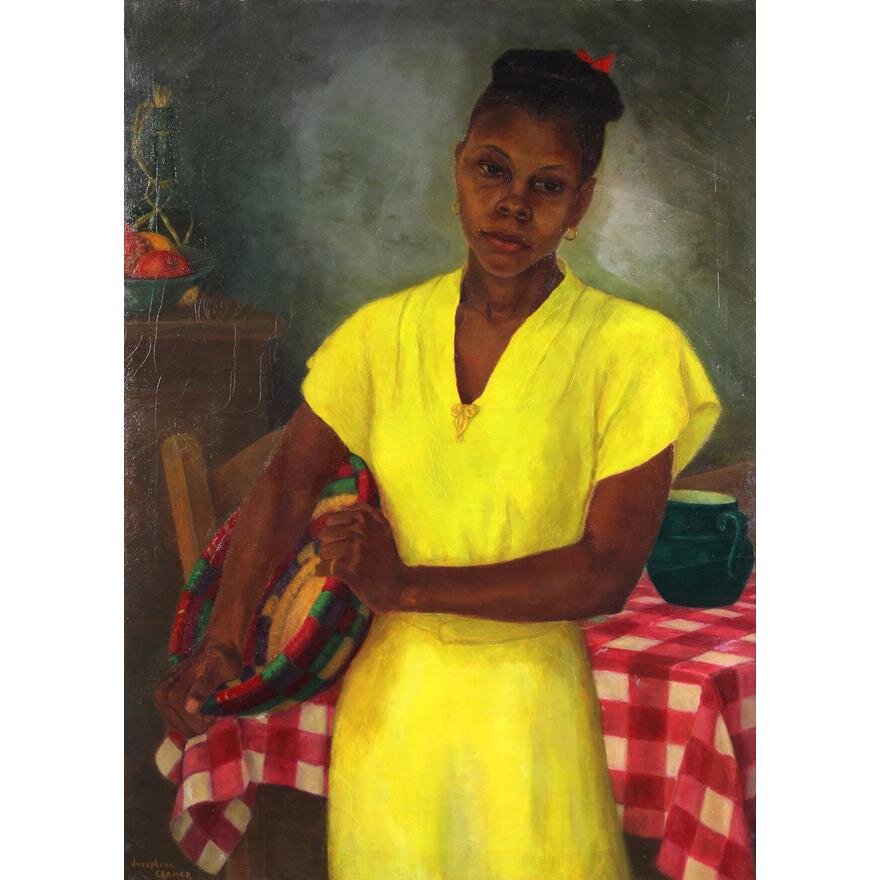 Josephine Cramer - Portrait of Lady in Yellow Dress - Oil on Canvas ...