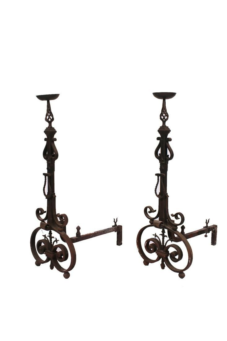Antique Hand Forged Wrought Iron Spanish Andirons | Work of Man — Work ...